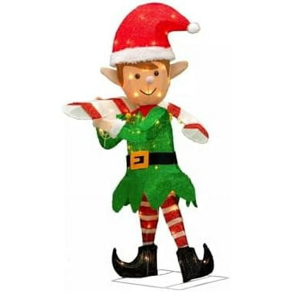 38 Inch Tall - Light-Up Holiday Christmas Santa Tinsel Elf with Candy ...