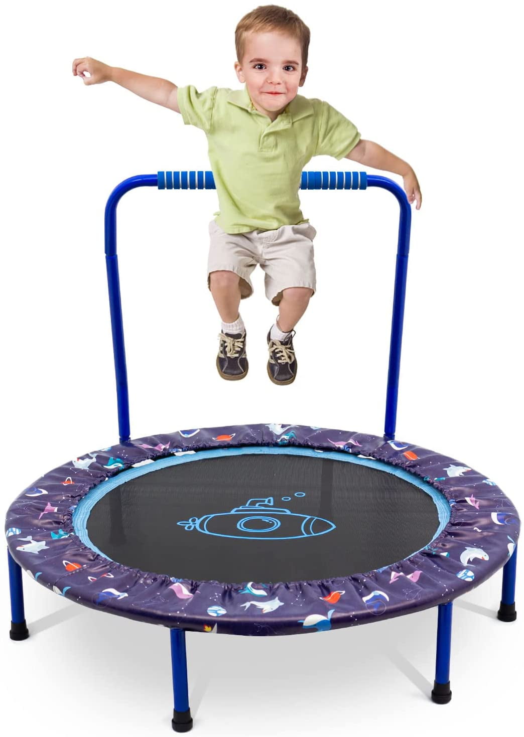 38 Inch Trampoline for Kids Folding Mini Toddler Trampoline with Handle ...