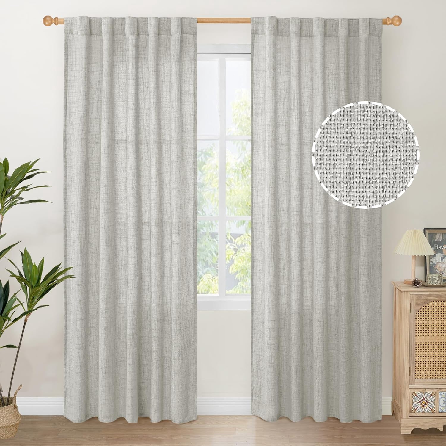 38 Inch Wide Light Grey Linen Curtains 84 Inch Length for Living Room ...