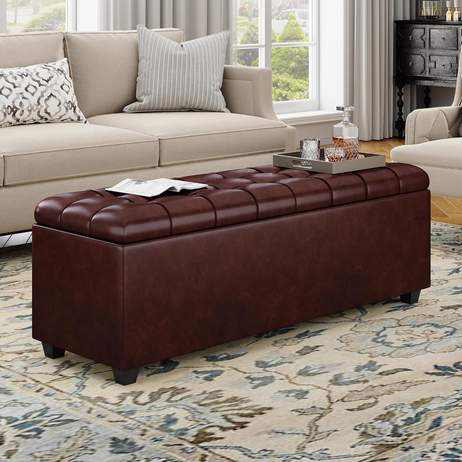 38 Inches long Wine red Ottoman with Storage, footstool Furniture End ...