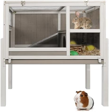 38" L Rabbit Hutch Bunny Cage,Fir Wood Rabbit Cage Indoor Outdoor with ...