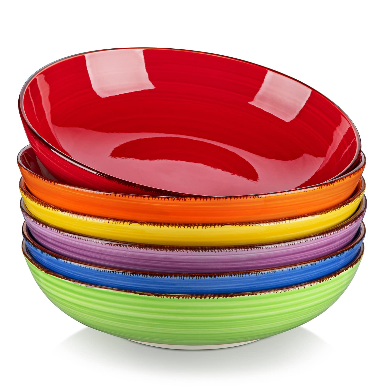 38 Oz Warm Color Ceramic Serving Bowl Set, 6 Count, For Pasta Salad ...