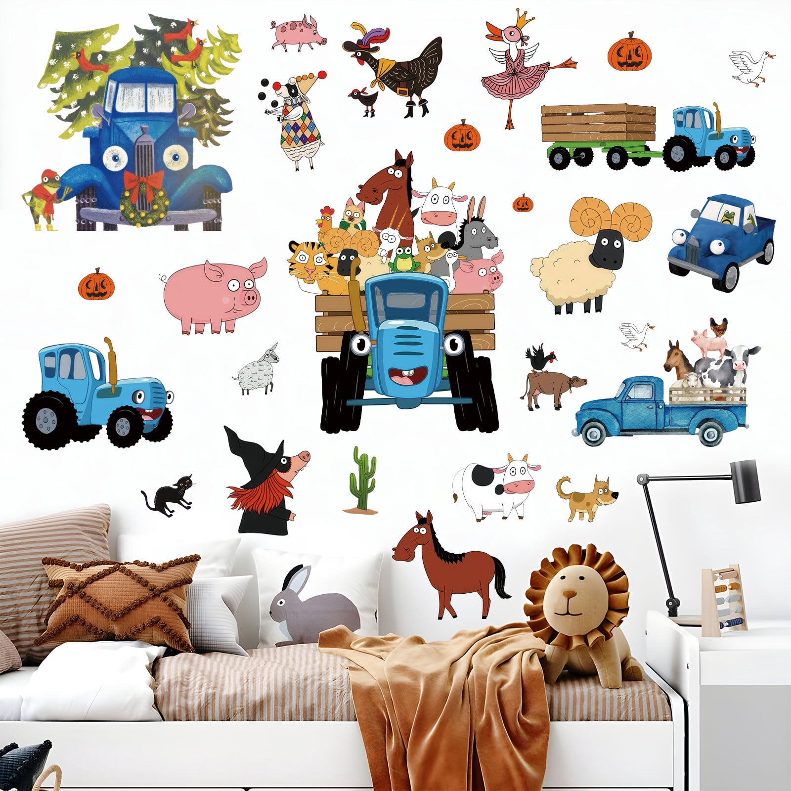 38 PCS For Little Blue Truck Theme Wall Stickers,4 Sheets 17x9 inch ...