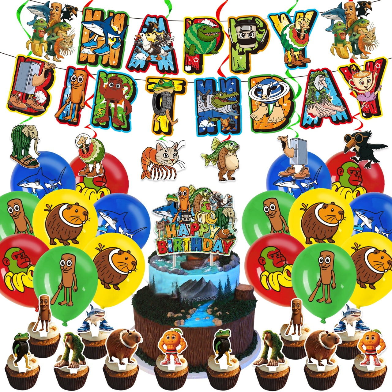 38 PCS Italian Brainrot Birthday Decorations Party Supplies Set,Happy ...