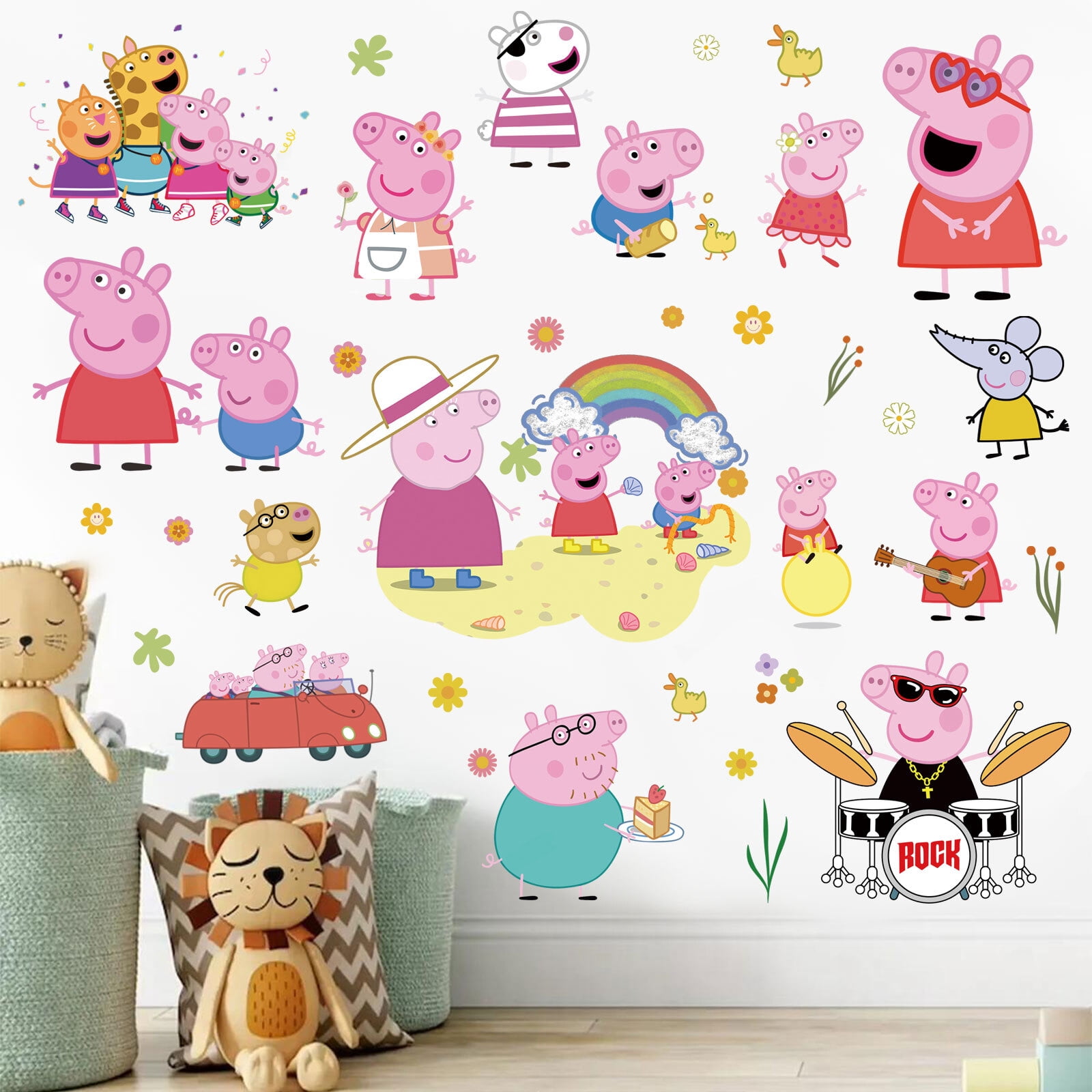 38 PCS For Peppa Pig Theme Wall Stickers – Cartoon Character PVC ...