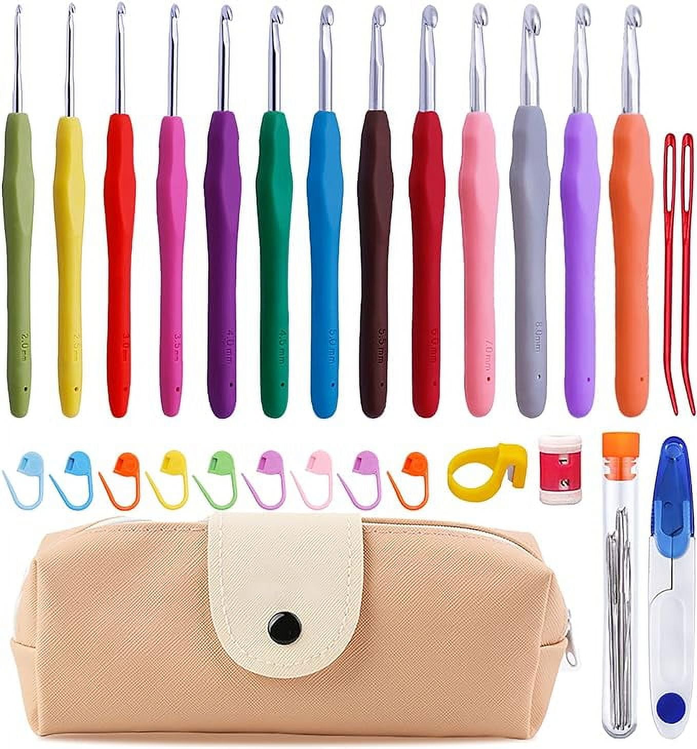 38 Pack Crochet Hooks Set, 13 Pcs 2mm(b)-10mm(n) Ergonomic Soft Grip ...