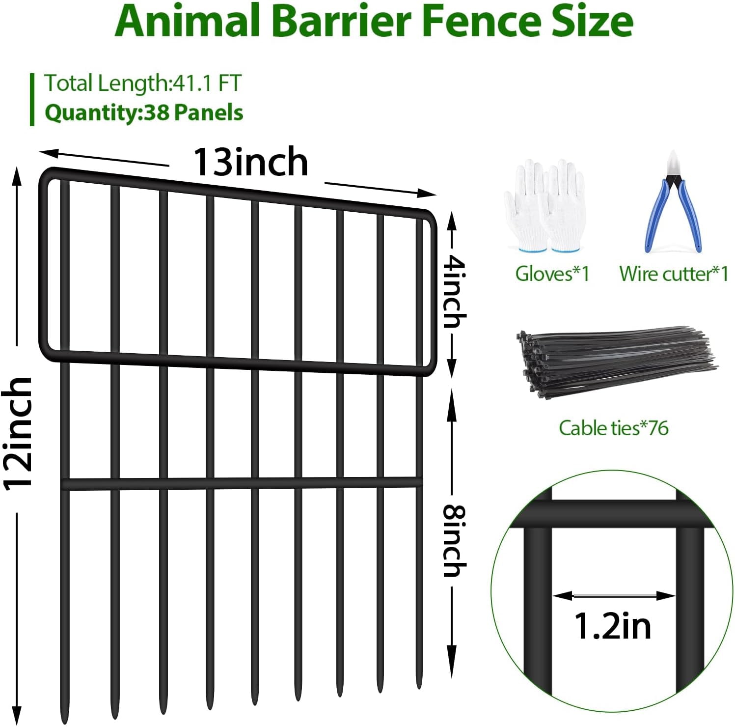 38 Panels Animal Barrier Fence, No Garden Fence for Rabbits and Dogs ...