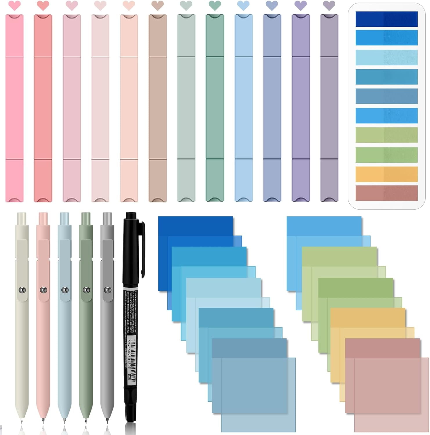 38 Pcs Book Annotation Kit Aesthetic Highlighters Gel Pens Set Sticky ...