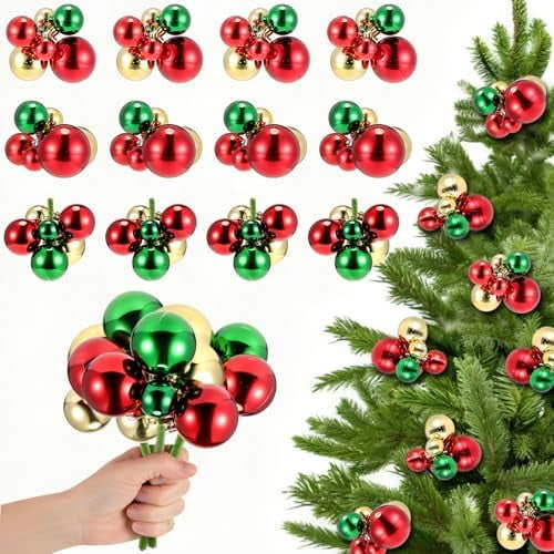 38 Pcs Christmas Ball Clusters Ornament on Wired Picks Shatterproof ...