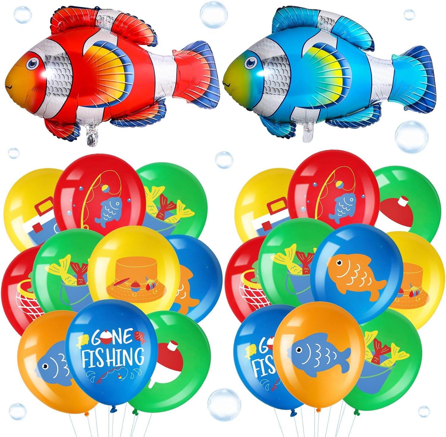 38 Pcs Fish Balloons Fishing Birthday Party Supplies Gone Fishing Latex ...