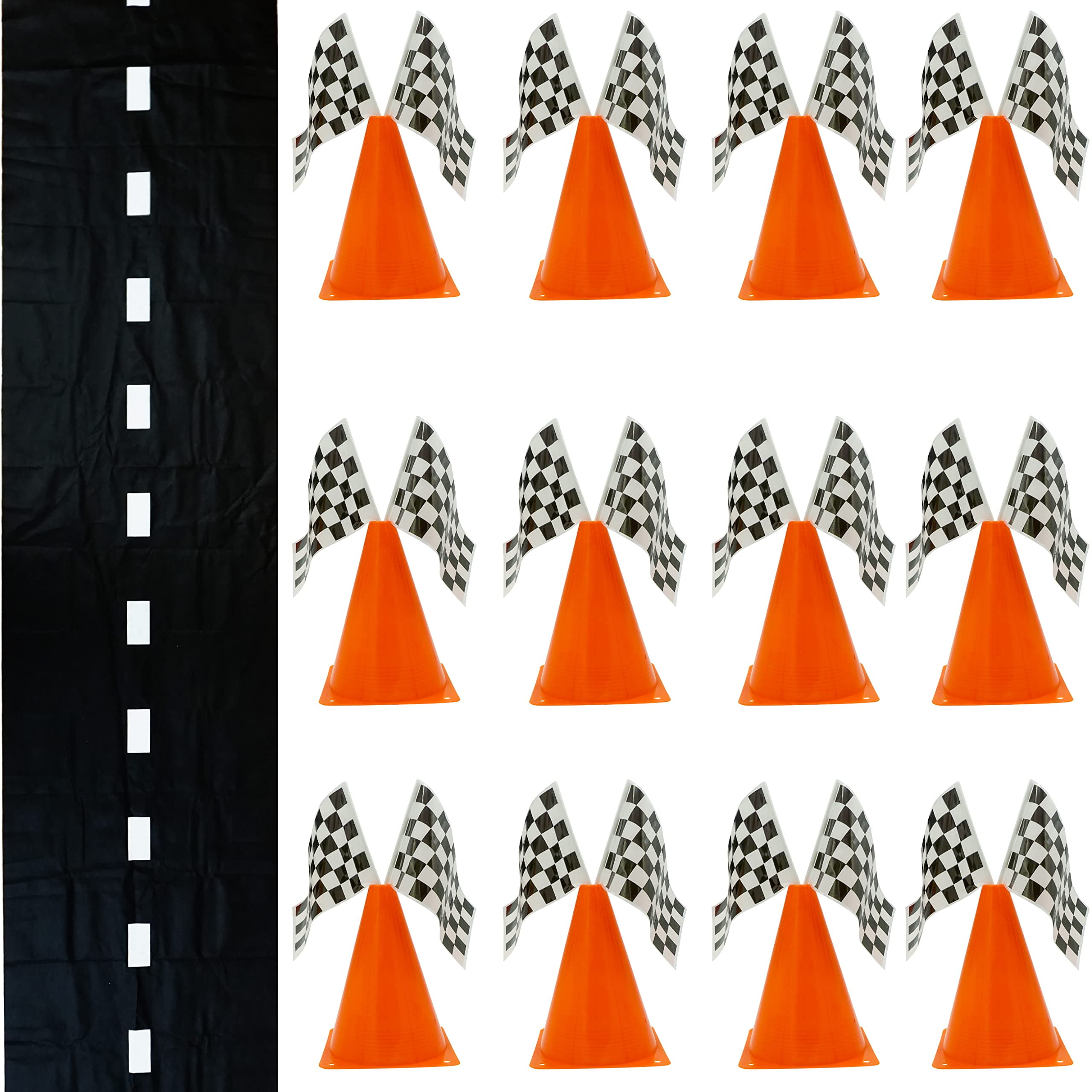 38 Pcs Set - 12 Traffic Cones With Hole on Top, 24 Checkered Flags ...
