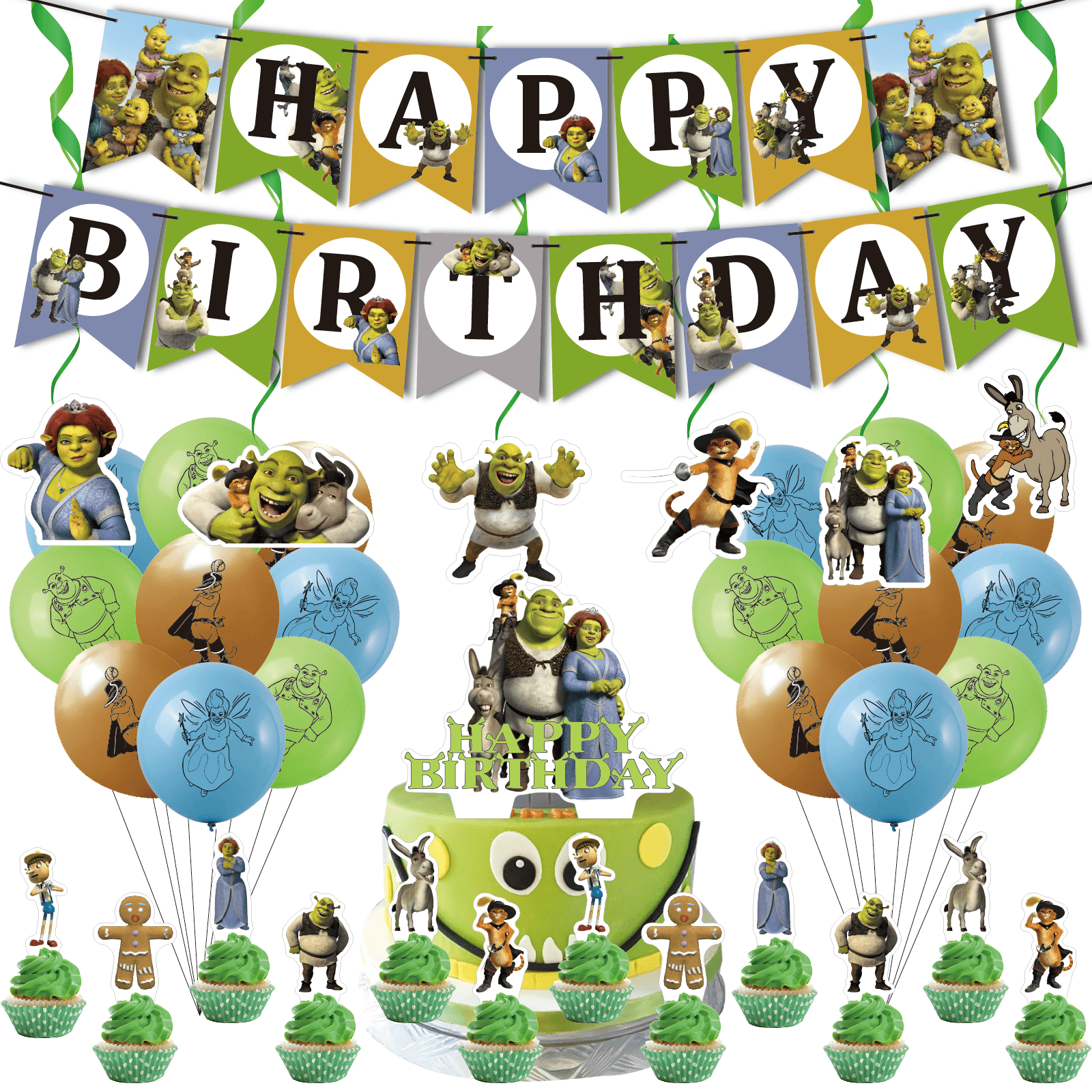 38 Pcs For Shrek Theme Party Supplies Set – Includes Banner, Cake ...