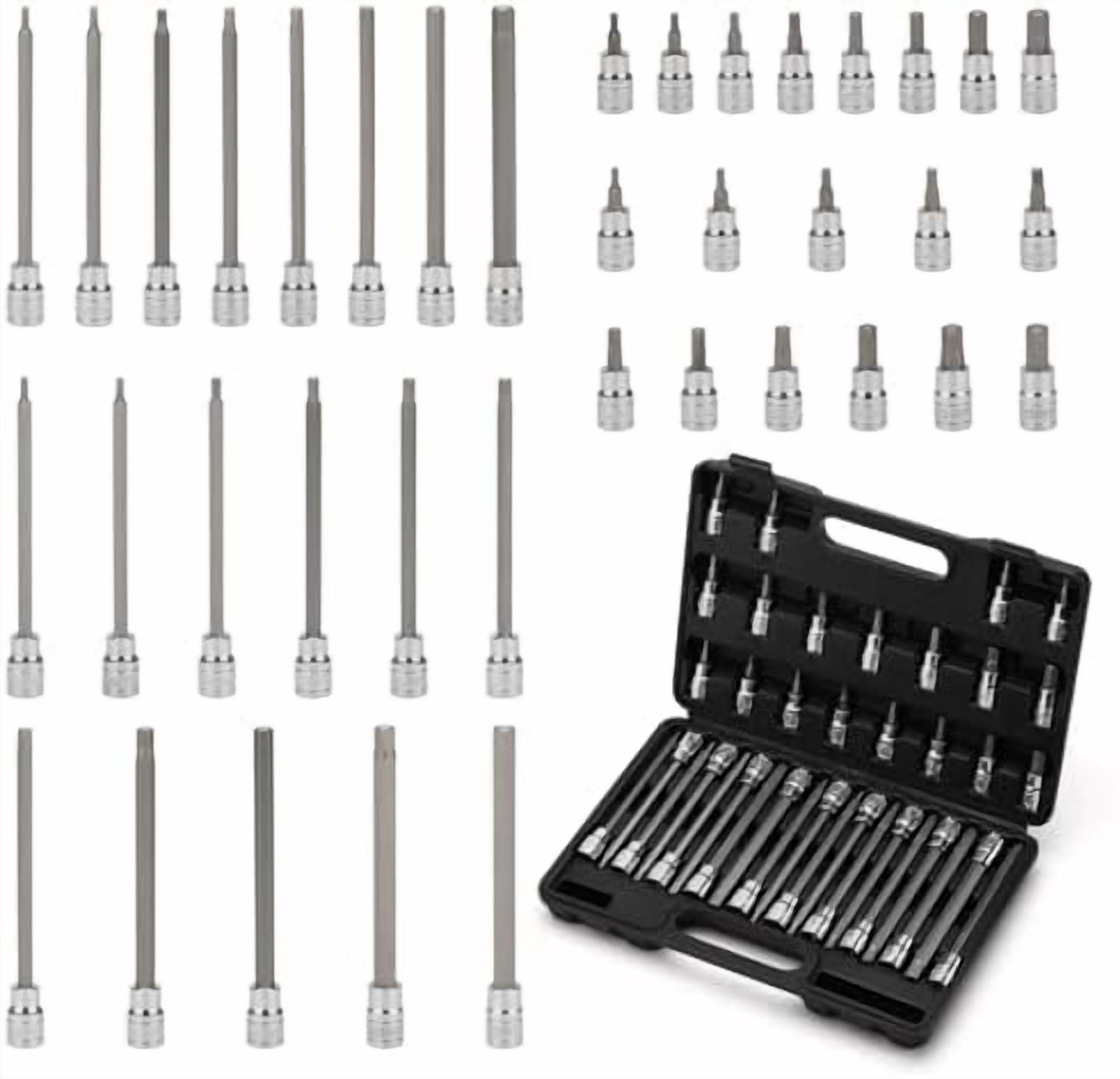 38-Piece 3/8 Inch Drive Hex Bit Socket Set, SAE (1/8"-3/8”) and Metric ...