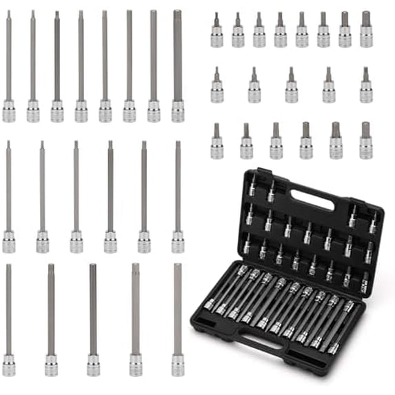 38-Piece 3/8 Inch Drive Hex Bit Socket Set, SAE (1/8"-3/8”) and Metric (3mm-10mm), CR-V & S2 ...