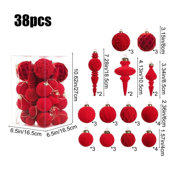 38-Piece Christmas Ball Ornament Set, Red Wine Green Brown White Plastic Hanging Balls for Tree ...