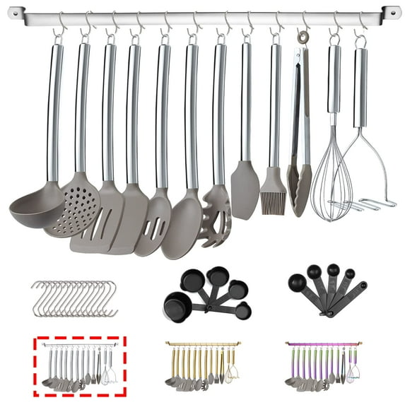 38 Piece Silicone kitchen Cooking Utensils Set with Utensil Rack ...