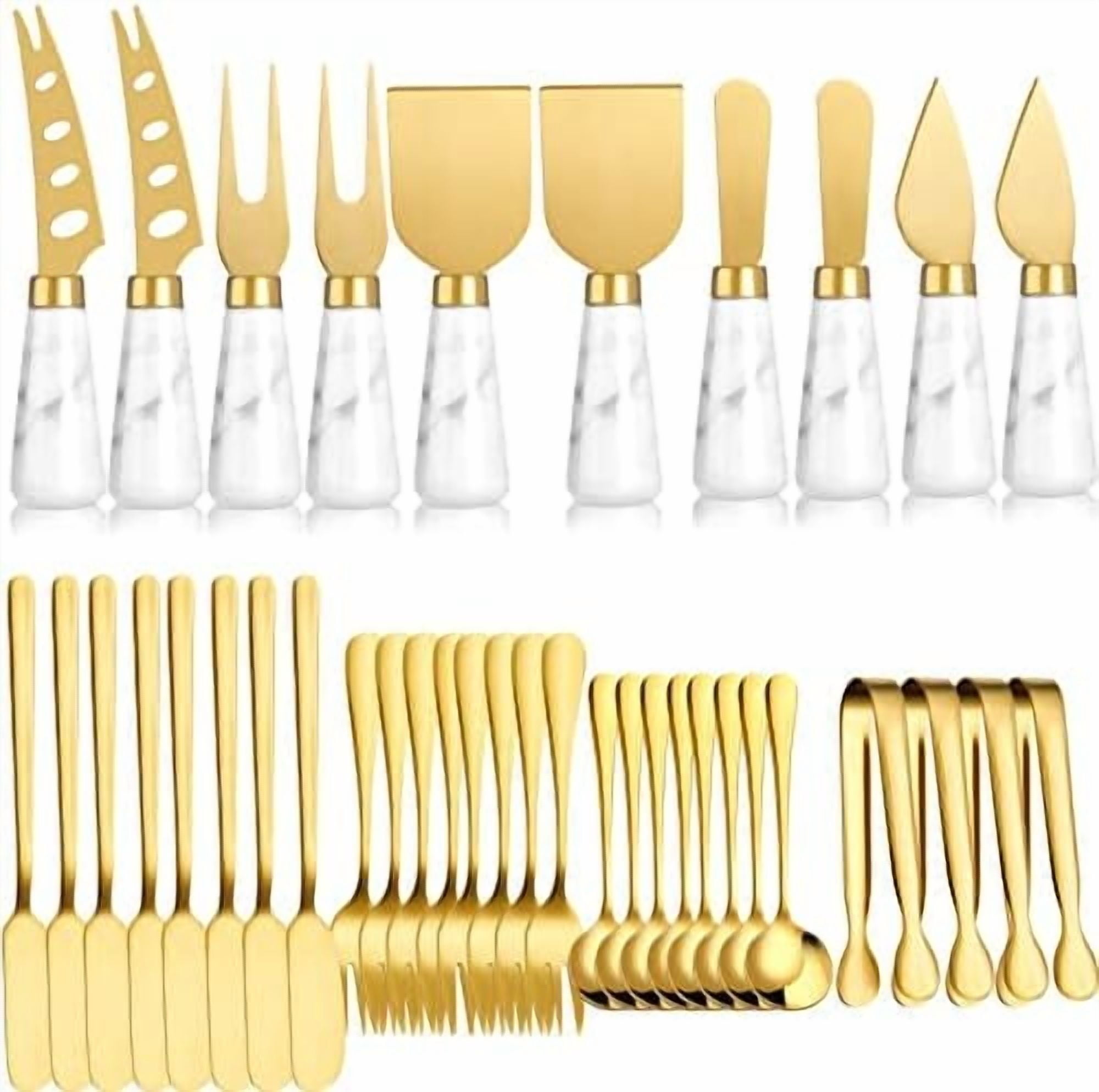 38 Pieces Gold Cheese Knife Set Marble Handle Butter Spatula Knives ...
