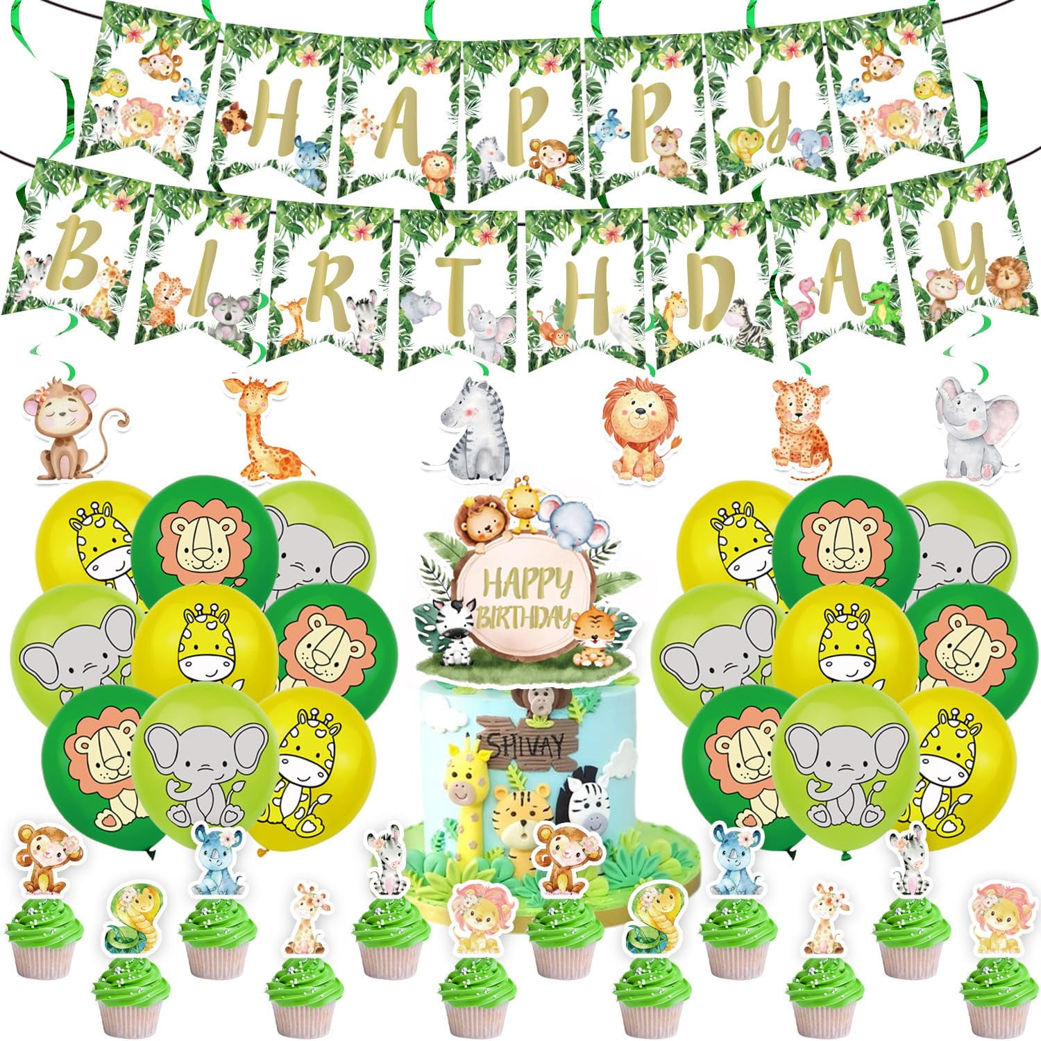 38 Pieces Jungle Safari Birthday Decoration KKS1 Theme Party Supplies ...