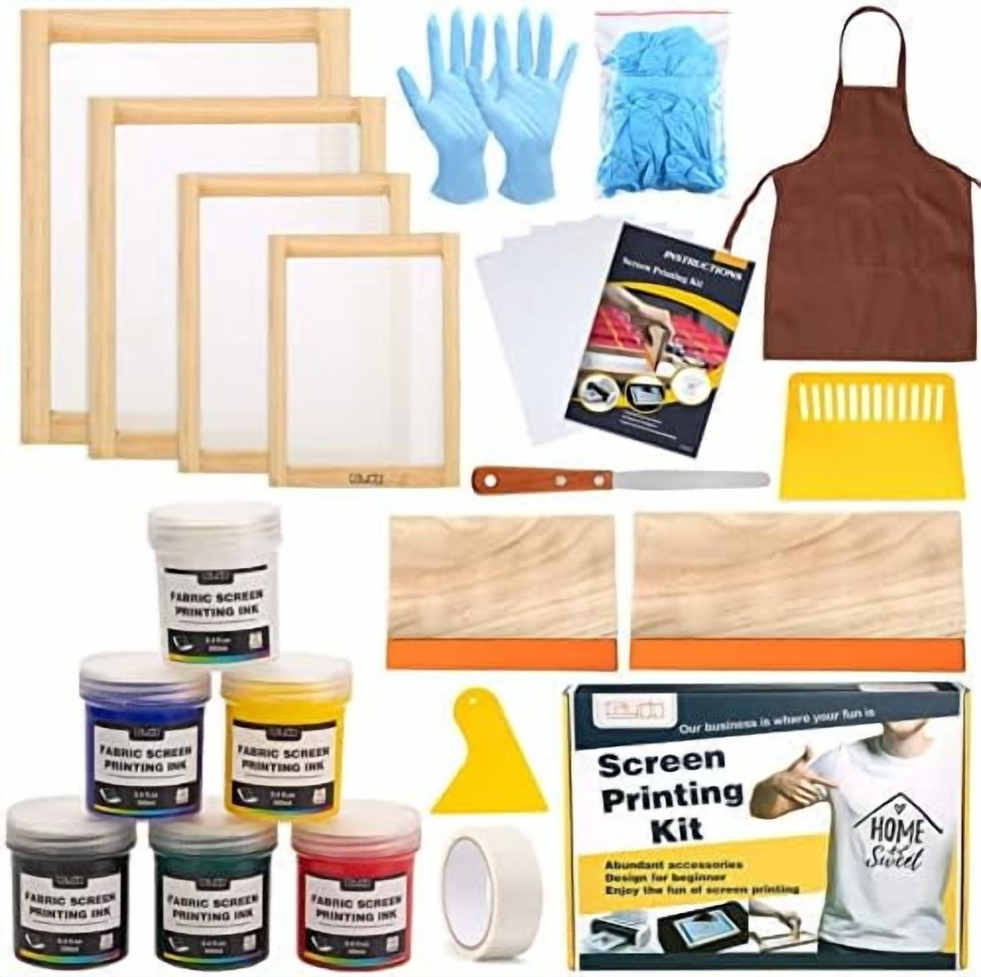 38 Pieces Screen Printing Kit Include Fabric Screen Printing Ink, 4 ...