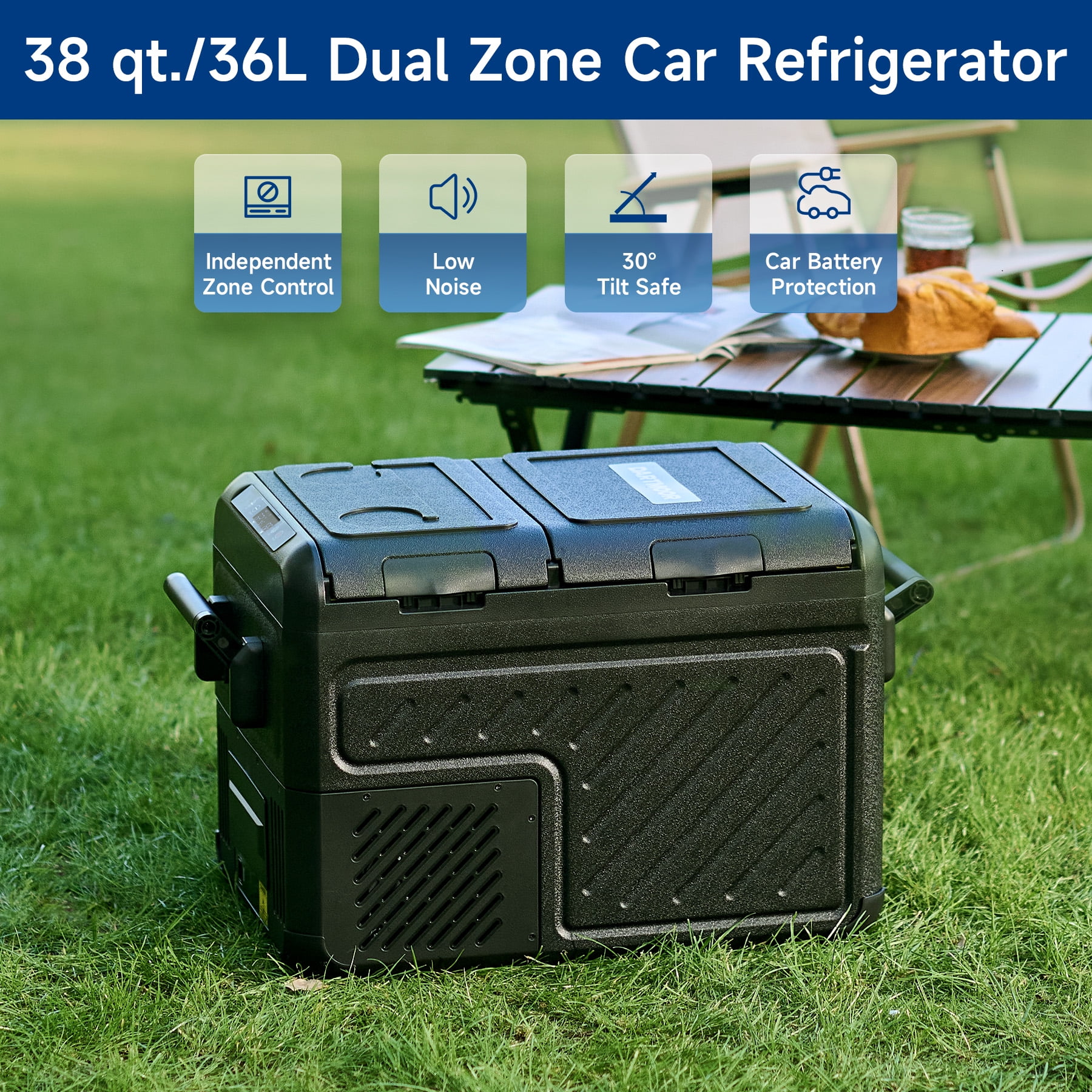 38 Qt Car Refrigerator Dual Zone Portable Fridge Freezer 12V/24V & 100 ...
