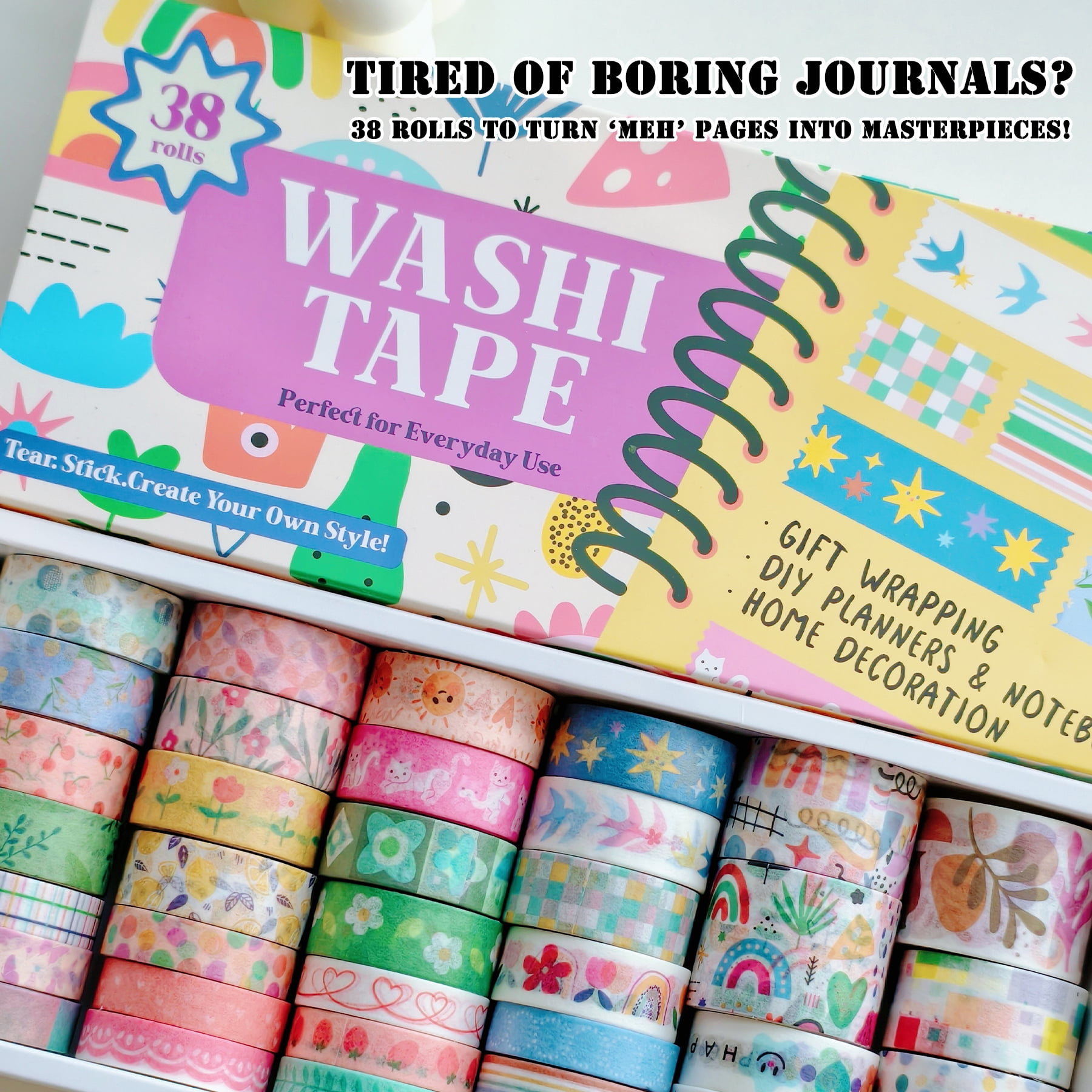 38 Rolls Washi Tape Set Aesthetic Journaling Kit with 6 Sizes Floral ...