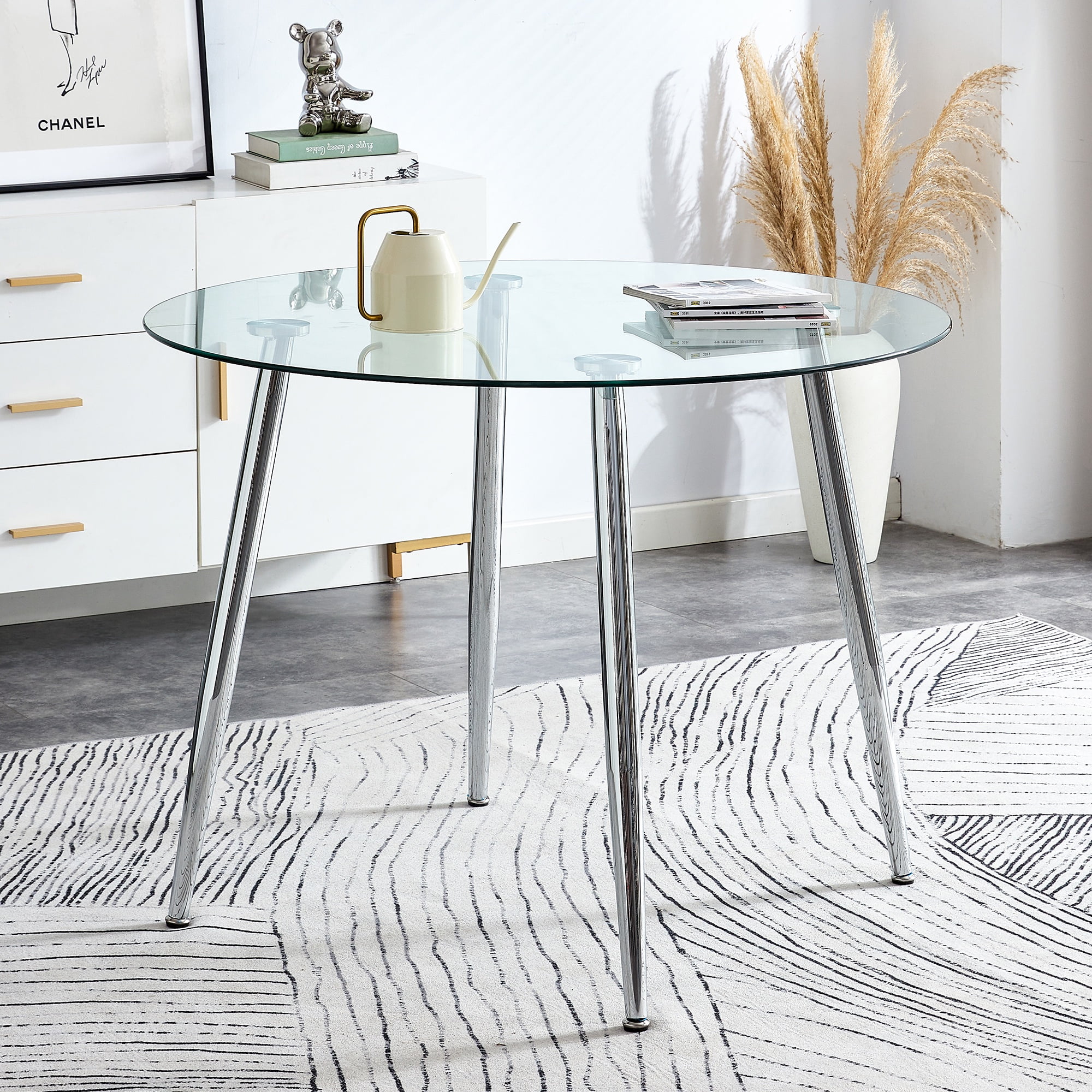 38" Round Glass Dining Table, Paproos Dining Table for 4, Kitchen Table ...