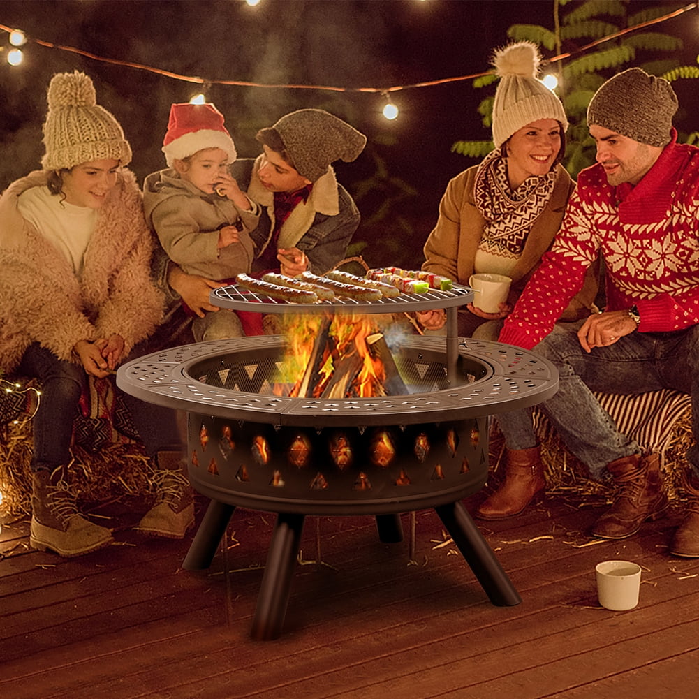 38" Steel Wood Burning Fire Pit Round Outdoor Backyard Patio Fireplace ...