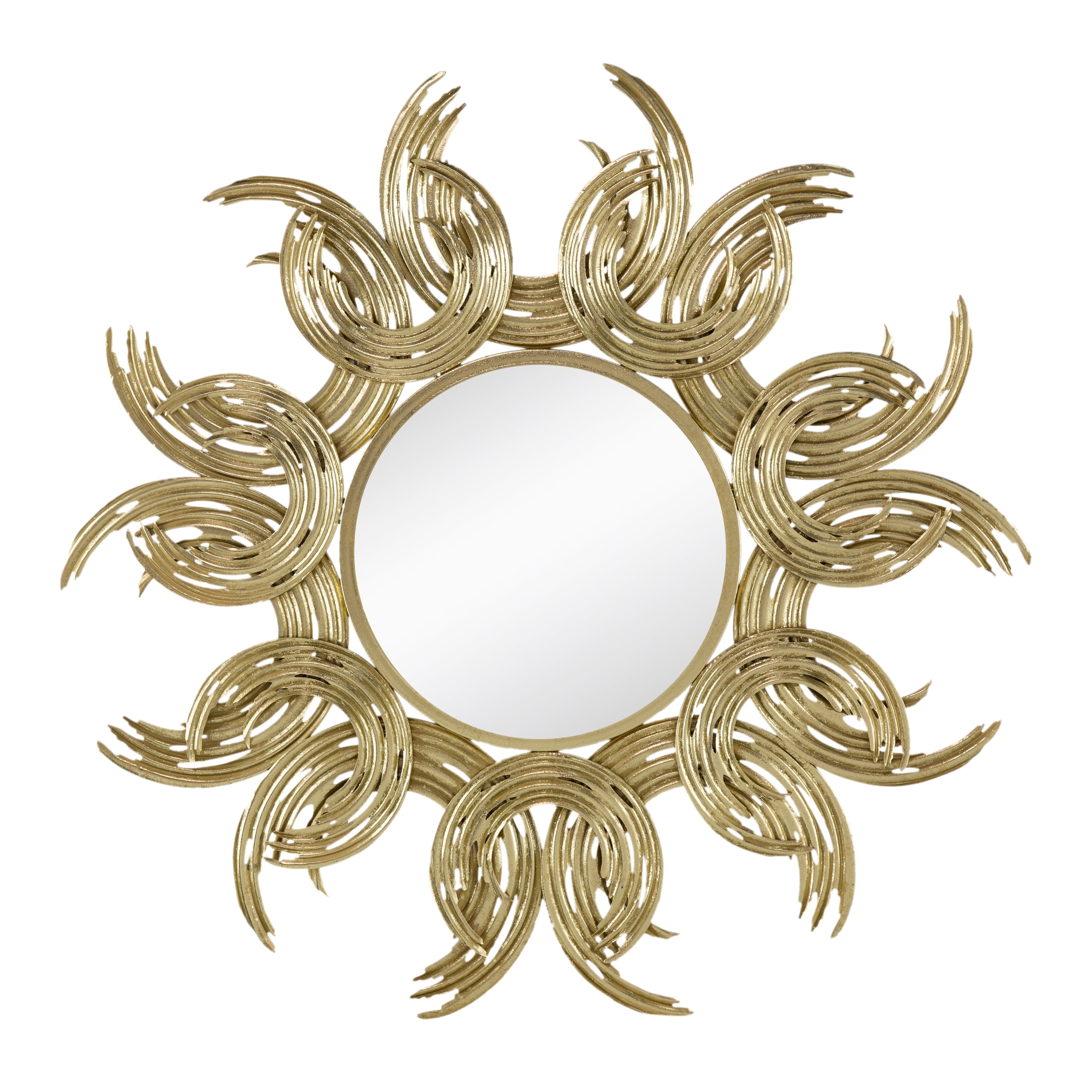 38" Sunburst Metal Decorative Mirror with Gold Finish, Boho Wall Decor ...