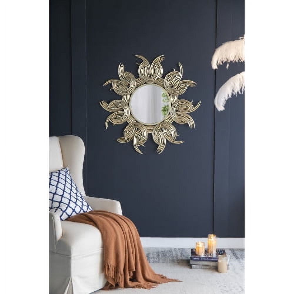38" Sunburst Metal Decorative Mirror with Gold Finish, Boho Wall Decor ...