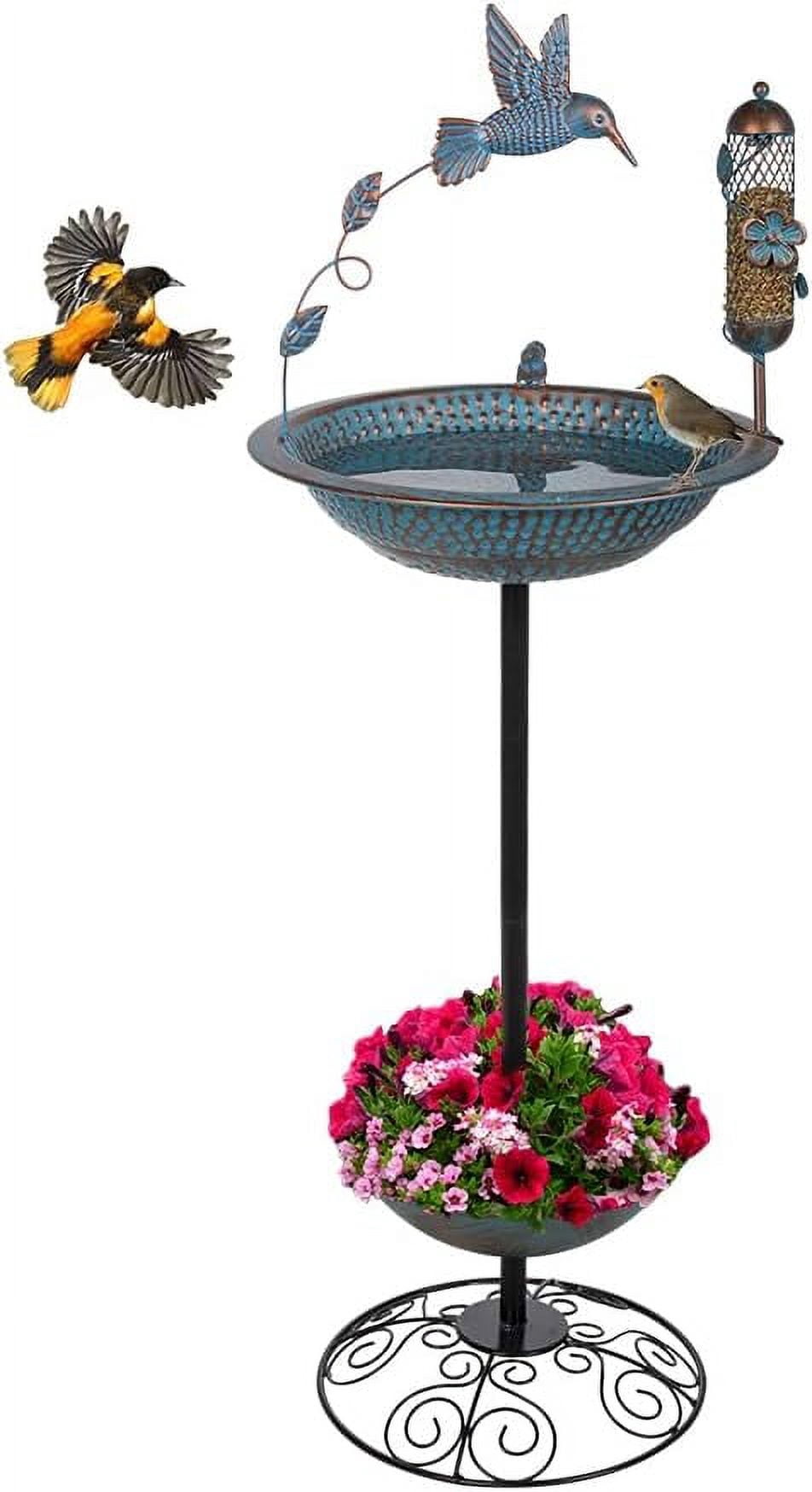 38" Tall Pedestal Bird Bath Planter, Garden Bird Bath for Outside Blue ...