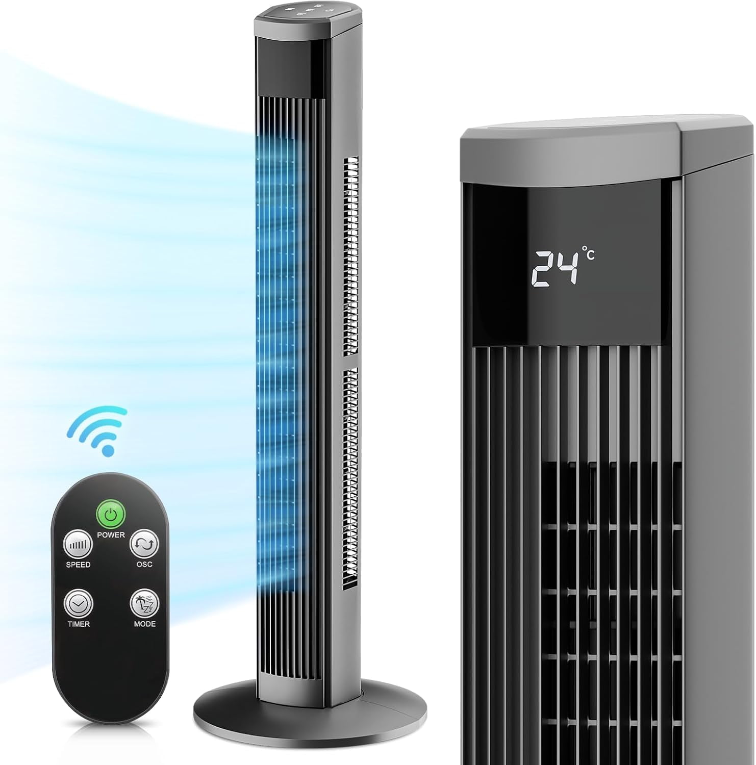 38" Tower Fan for Bedroom, 49ft/s Velocity Quiet Floor With Remote ...