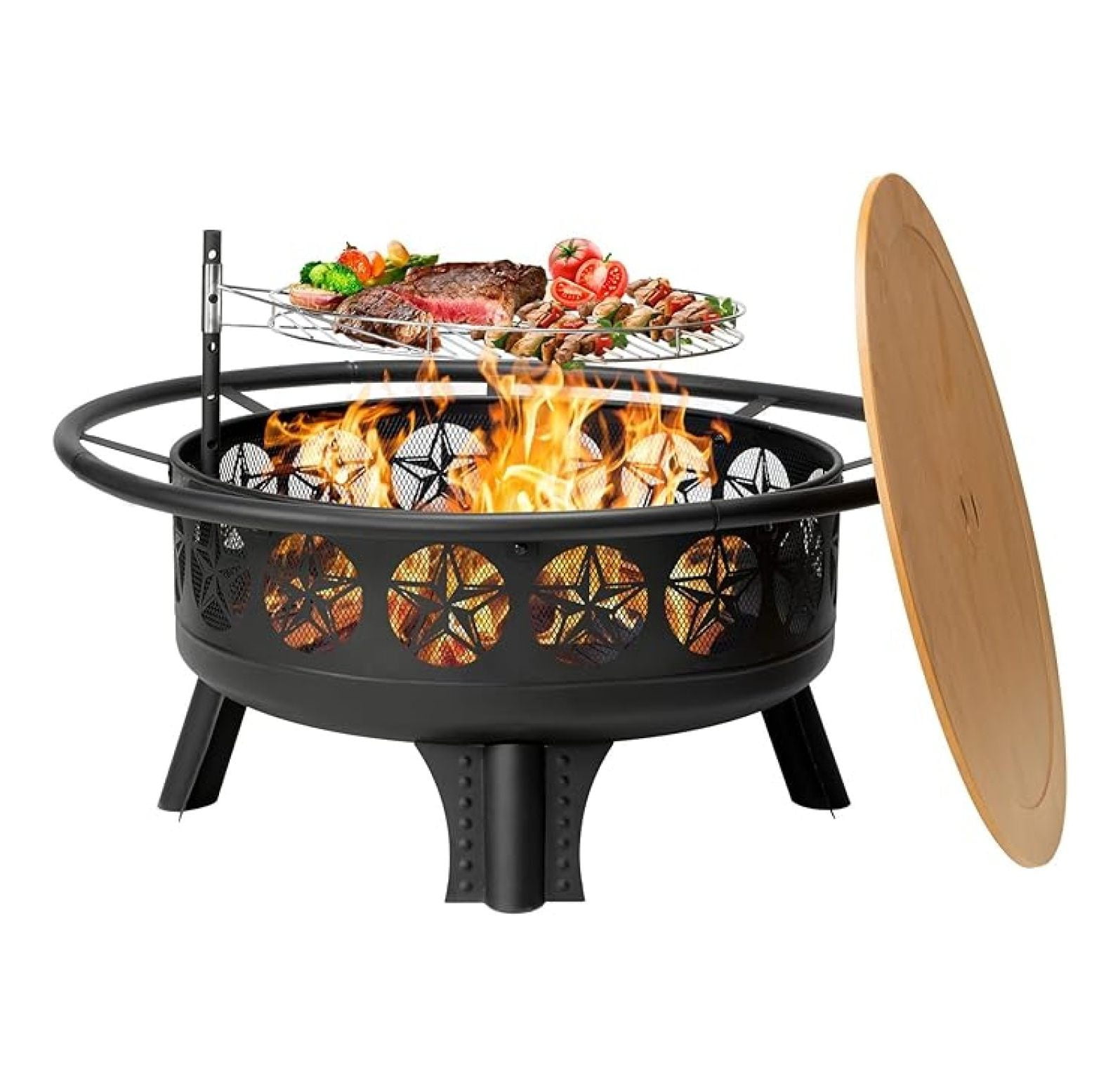 38” Wood Burning for Outside,3-in-1 with Grill, Screen & Fire ,Outdoor ...