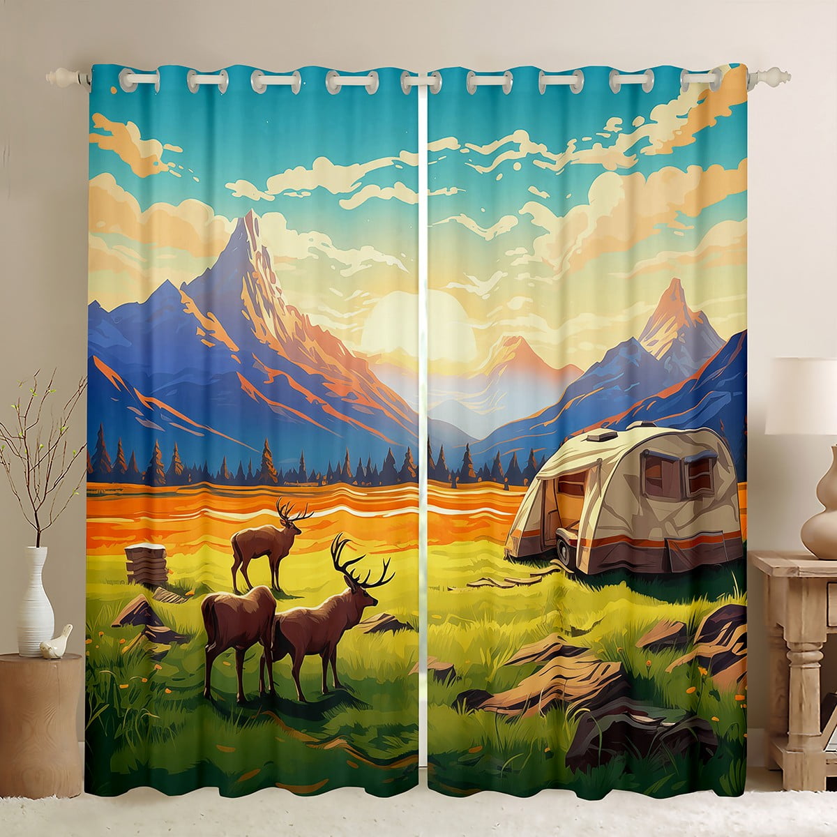 38''Wx54''L RV Camper 30%-50% Blackout Curtains Wildlife Camping ...