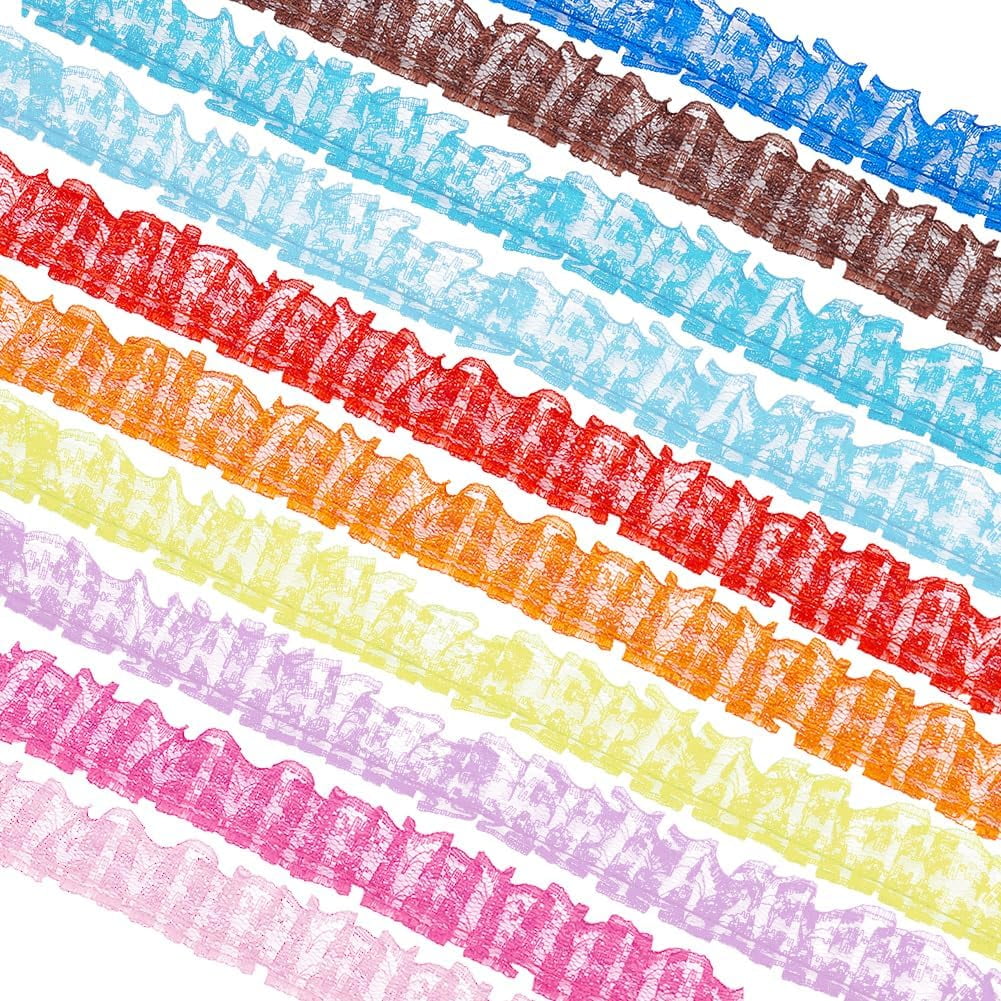 38 Yard 10 Colors Ruffle Lace Ribbons 7/8 Inch Wide Multi-Color Pleated ...