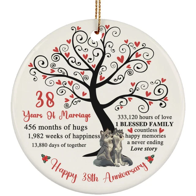 38 Years Love Ornament Happy 38th Anniversary Cute Wolf Couple kriStmAs ...