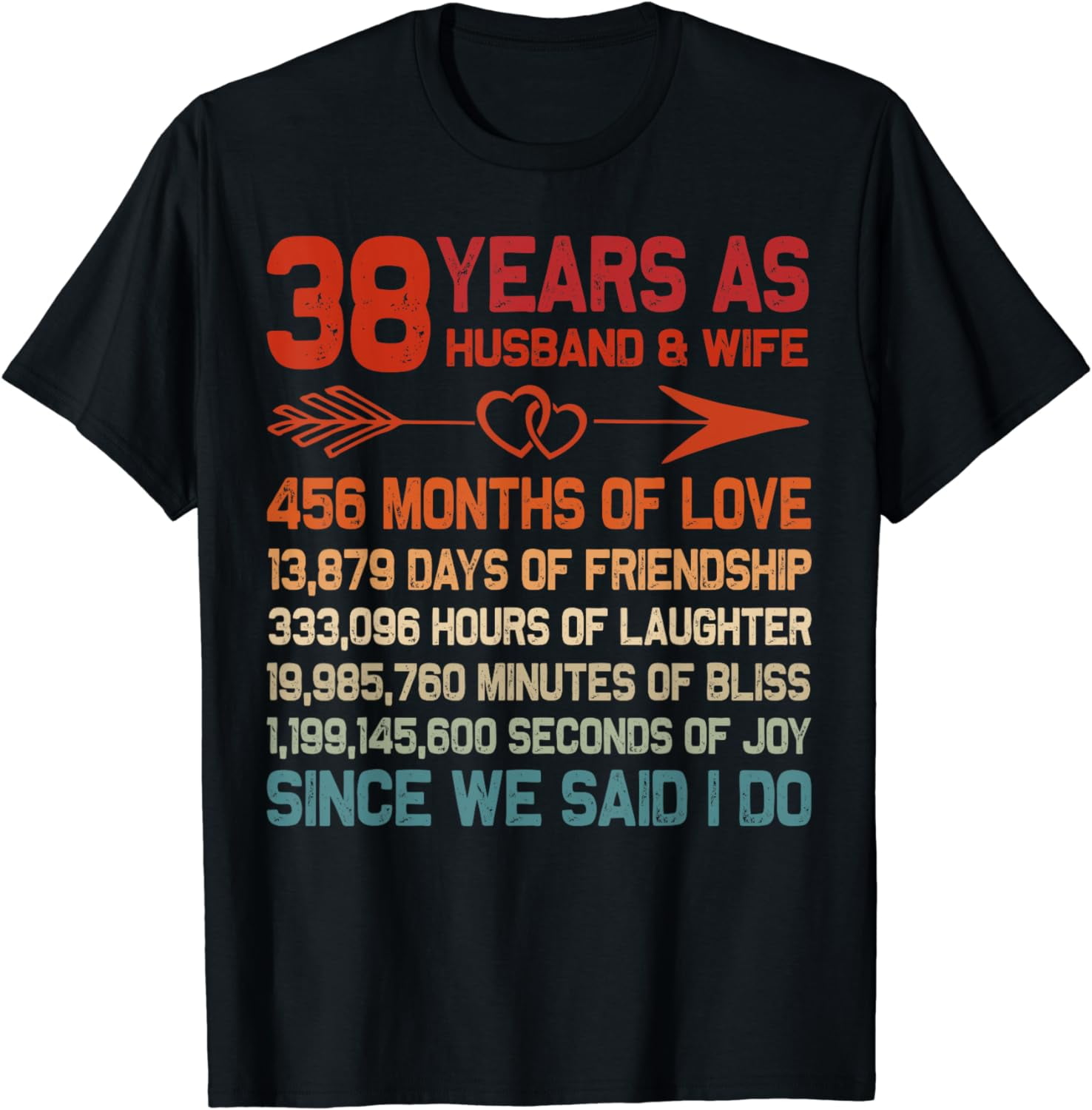 38 Years as Husband & Wife 38th Anniversary Gift for Couple T-Shirt ...