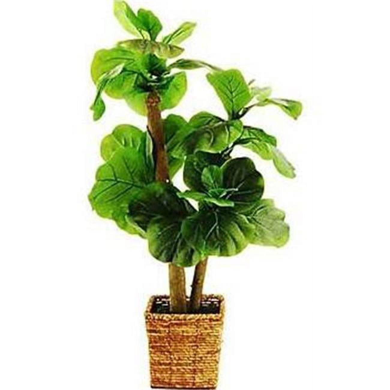 38 in. Mini Fiddle-Leaf Fig Tree in a Square Basket with Faux Dirt ...