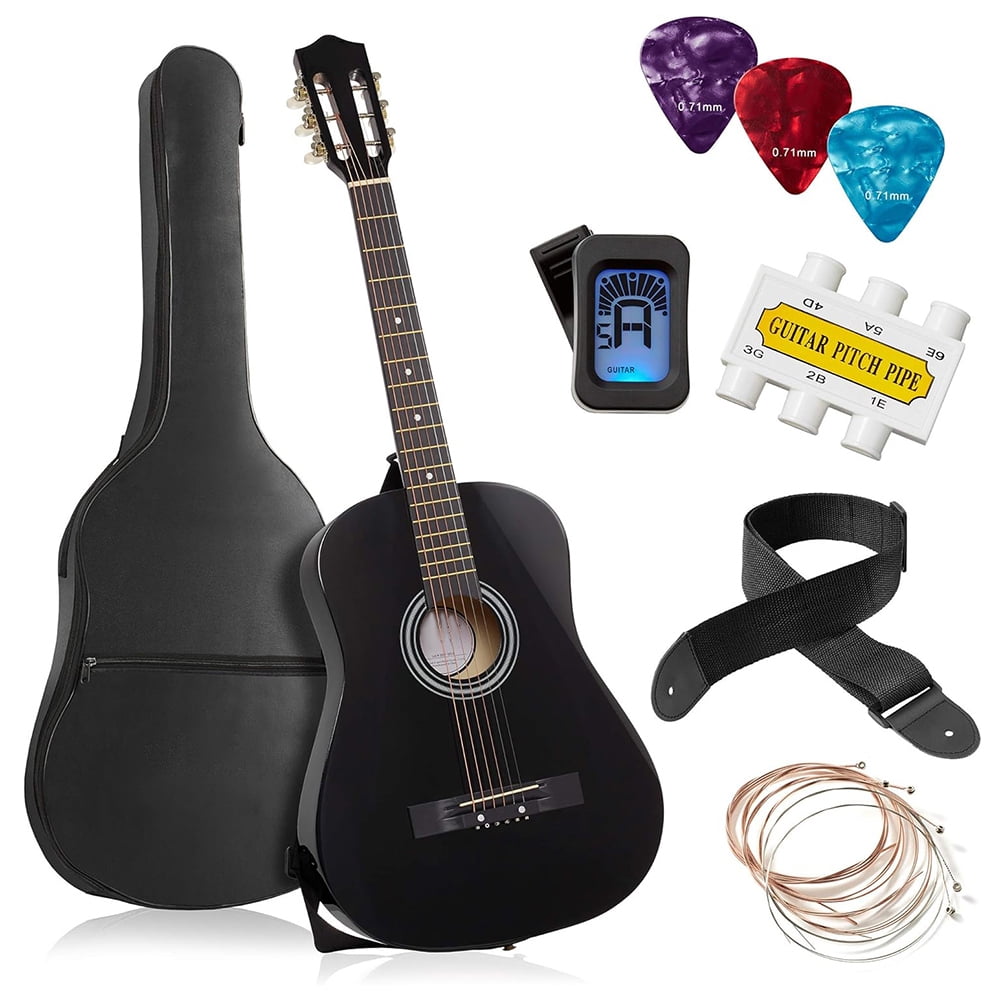38-inch Beginner Acoustic Guitar Package (Black), Basic Starter Kit w ...
