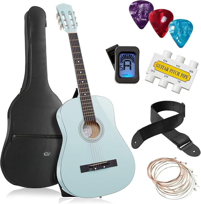 38-inch Beginner Acoustic Guitar Package (Blue), Basic Starter Kit w ...