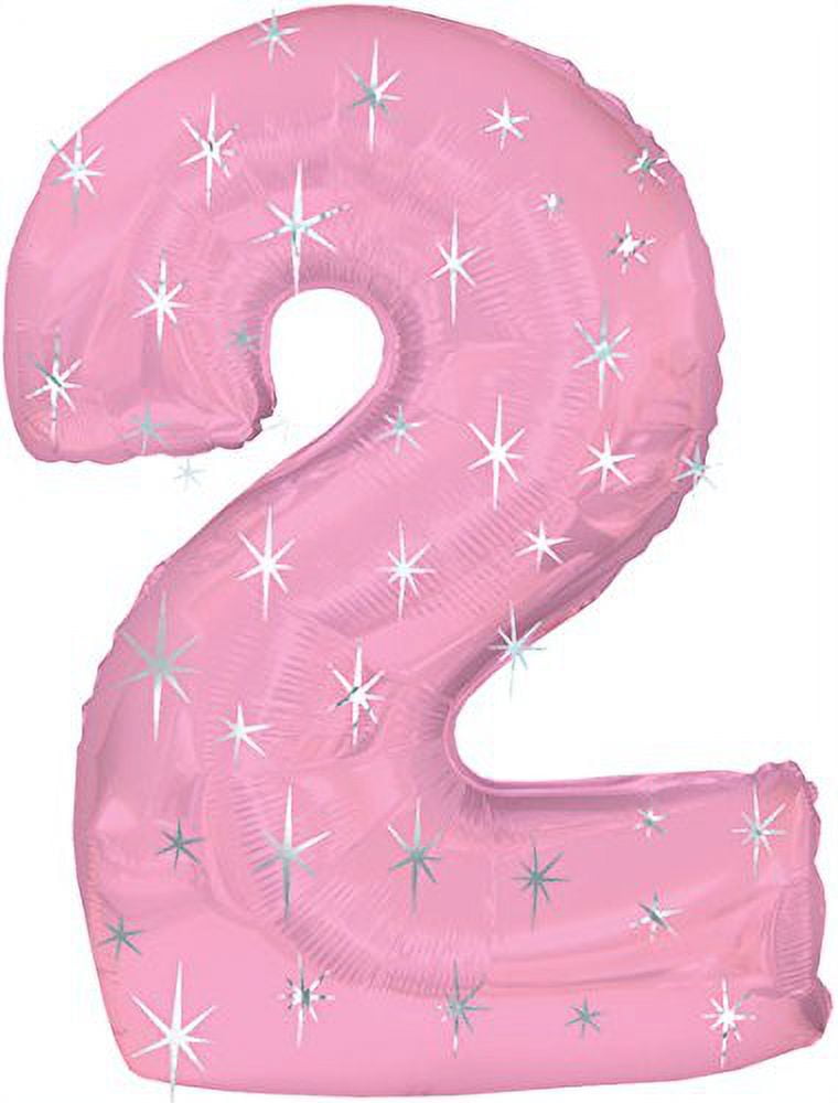 38 inch CTI Number 2 - Pink Sparkle Foil Mylar Balloon - FLAT - Qty 1 ...