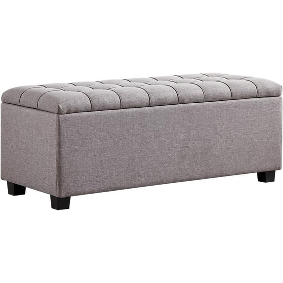 38-inch Grey Fabric Storage Ottoman Bench with Hinged Lid - Long End of ...