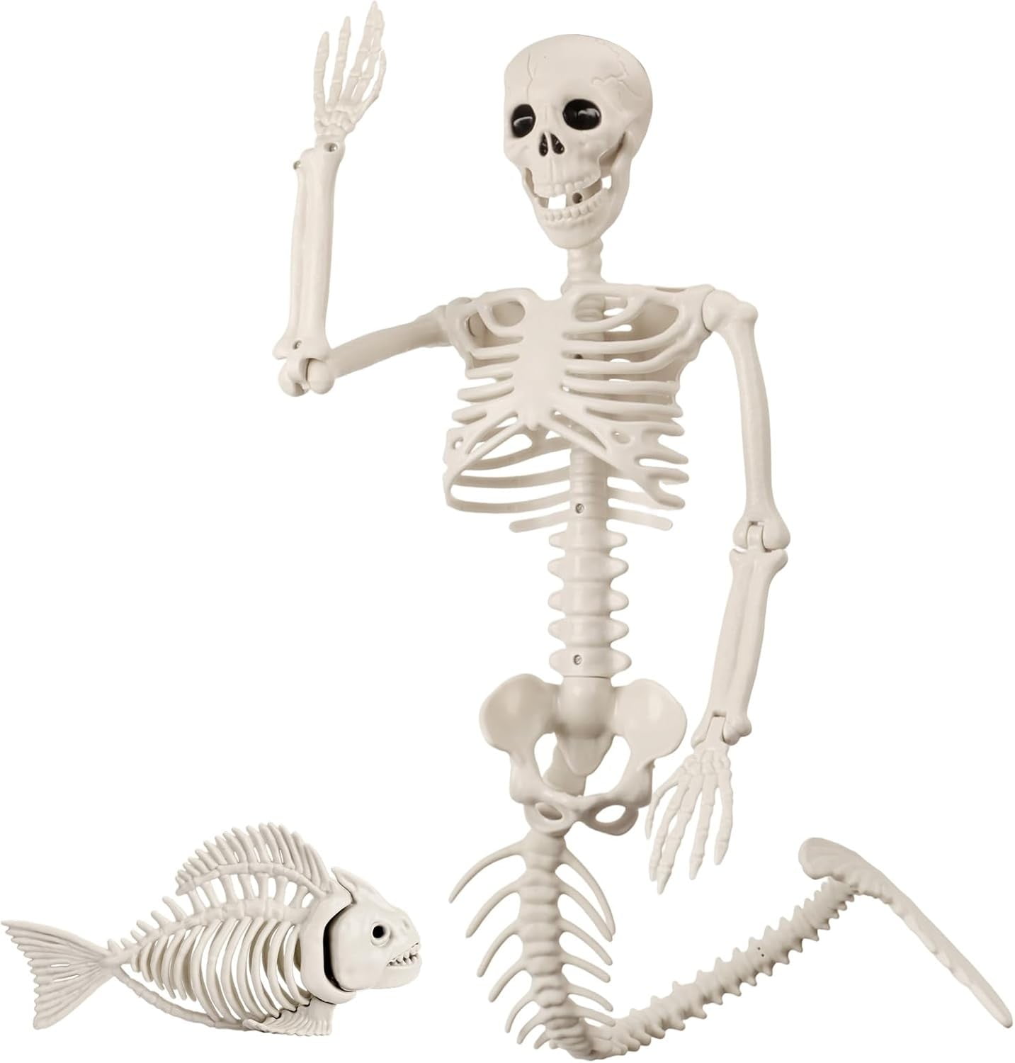38-inch Halloween Mermaid Skeleton and Fish Skeleton, with Movable ...