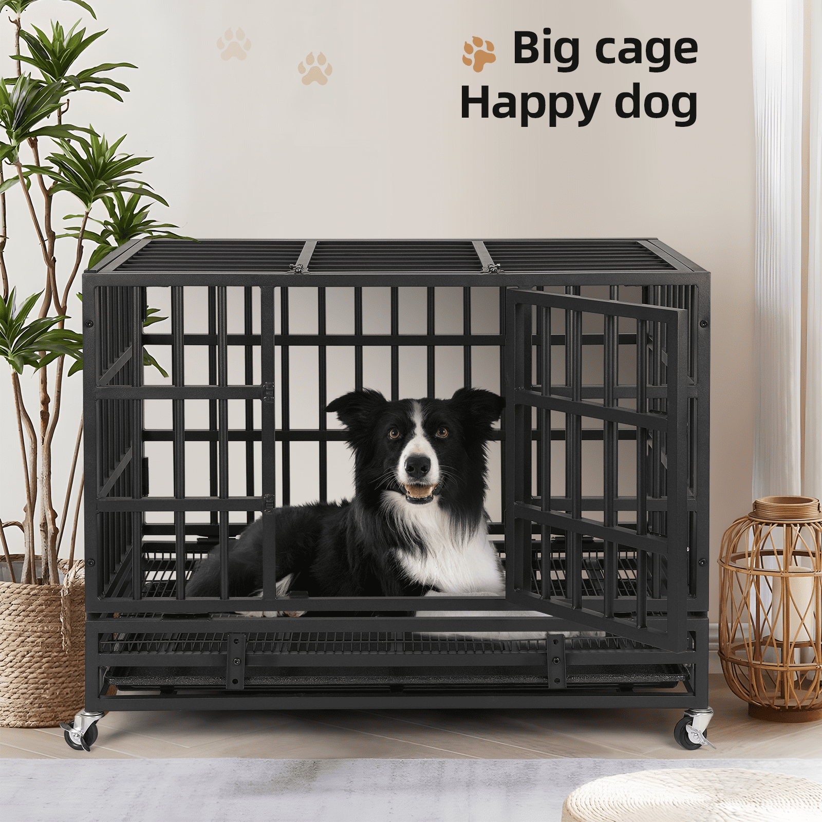 RichYa 38 inch Heavy Duty Dog Crate, Double Door Kennel with Lockable ...