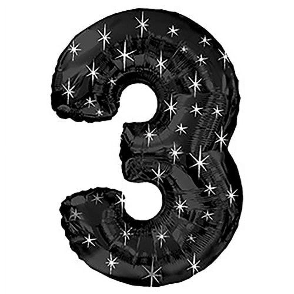 38 inch Number 3 - Black Sparkle Foil Mylar Balloon - Party Supplies ...