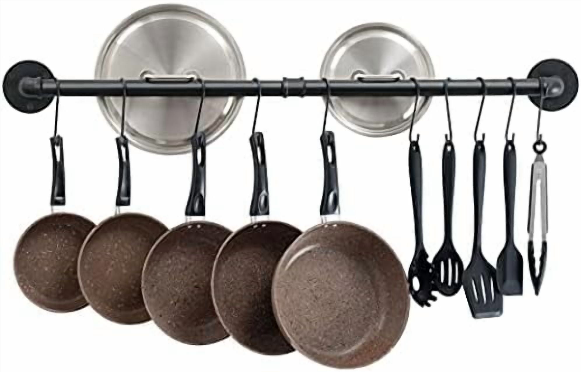 38 inch Pot Bar Rack Wall Mounted Detachable Pans Hanging Rail Kitchen ...