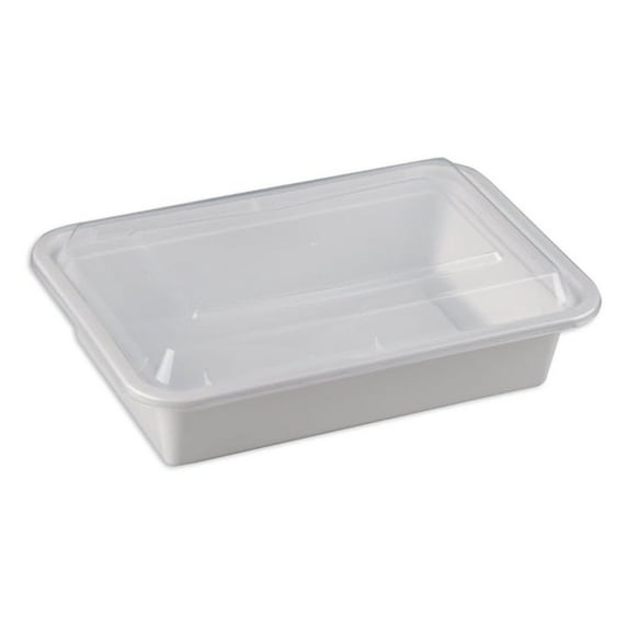 38 oz. White Rectangular Microwavable Container with Clear Lid, Lunch ...