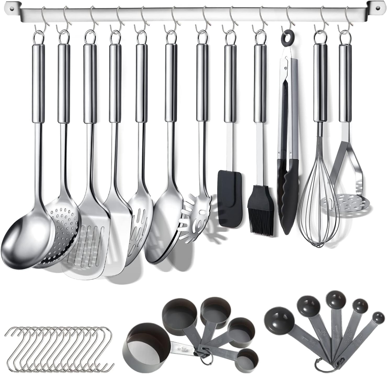 38 piece kitchen utensil set, stainless steel cookware set, kitchen ...