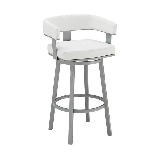 38 x 22 x 20 in. White Faux Leather & Iron Swivel Low Back Bar Height ...