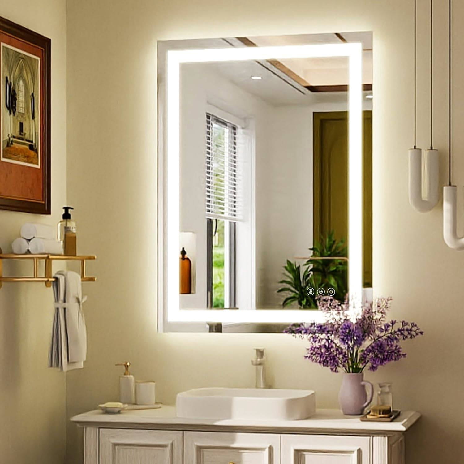 38" x 26" LED Bathroom Mirror with Front & Back Light, 3-Color ...