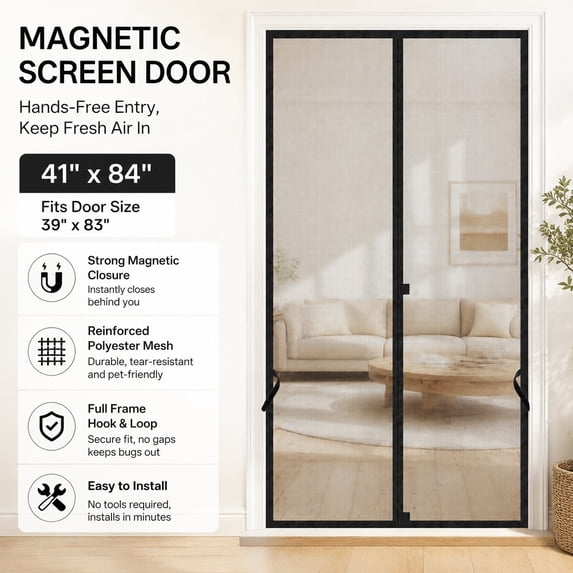 38 x 83 Inch Magnetic Screen Door, Fits 36 x 82 Inch Doors, Heavy Duty ...
